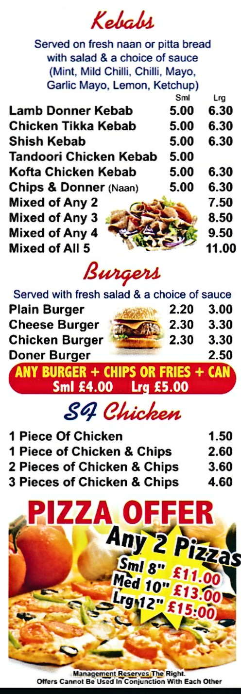 Takeaway and delivery menu for Castle Pizzas