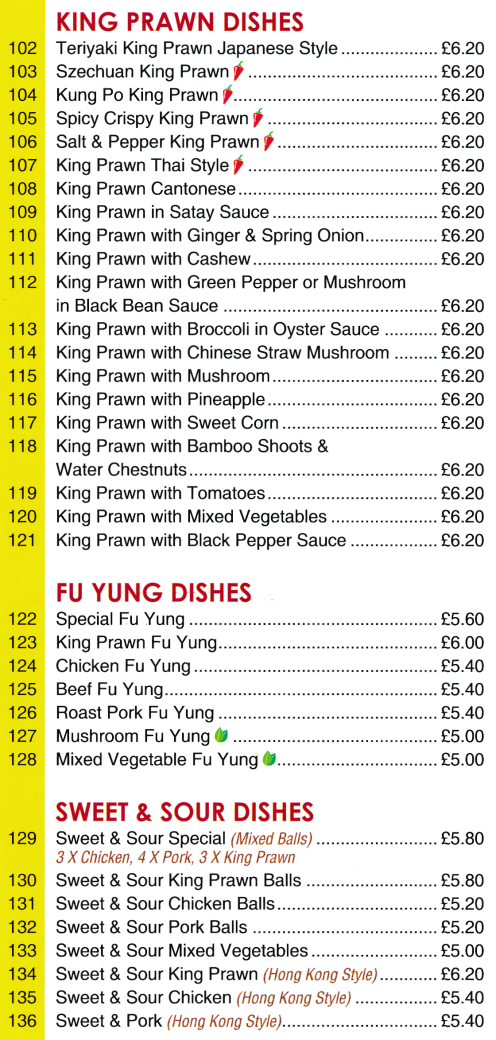 Menu for Hoi Shan Chinese food takeaway and delivery in Ravenshead