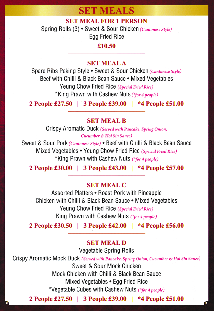 Menu for Ocean City Chinese takeaway on Cranfleet Way in Long Eaton