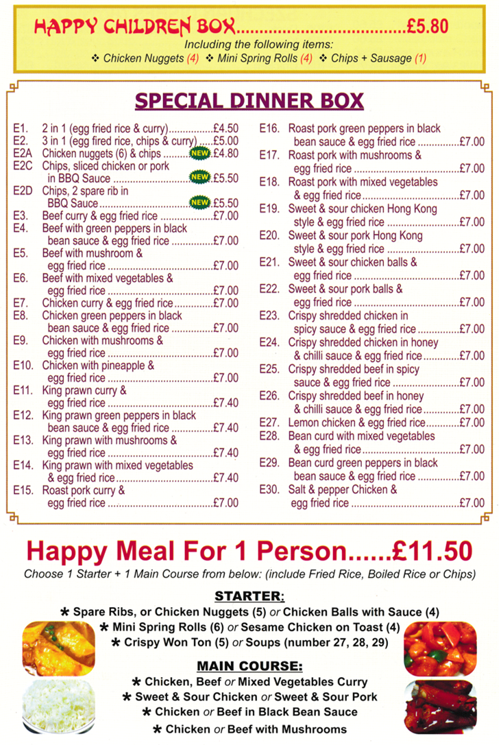 Red Hat's menu, Chinese takeaway and delivery in Nottingham