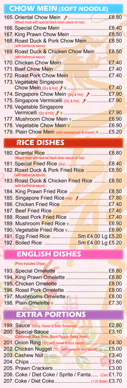 Menu for Wandering Dragon on Mansfield Road in Nottingham